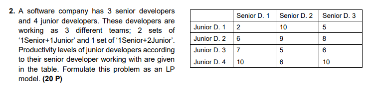 Solved 2. A software company has 3 senior developers and 4 | Chegg.com