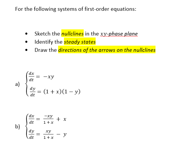 Solved For the following systems of first-order equations: | Chegg.com