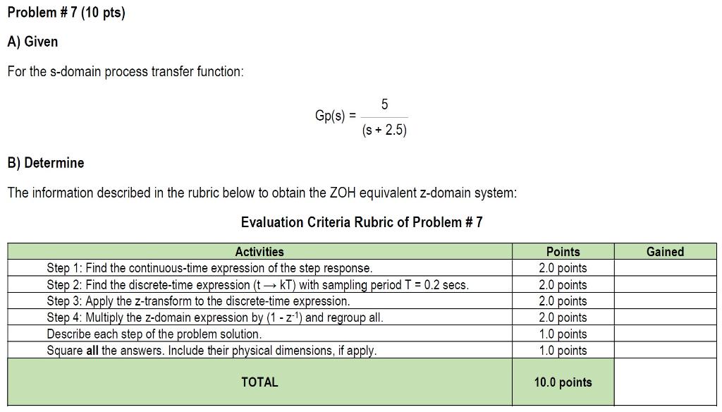 Solved Problem #7 (10 pts) A) Given For the s-domain process | Chegg.com