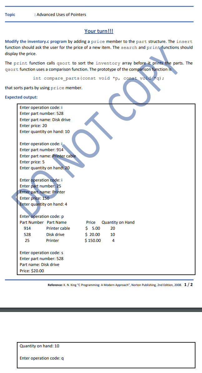 Solved Modify The Inventory C Program By Adding A Price