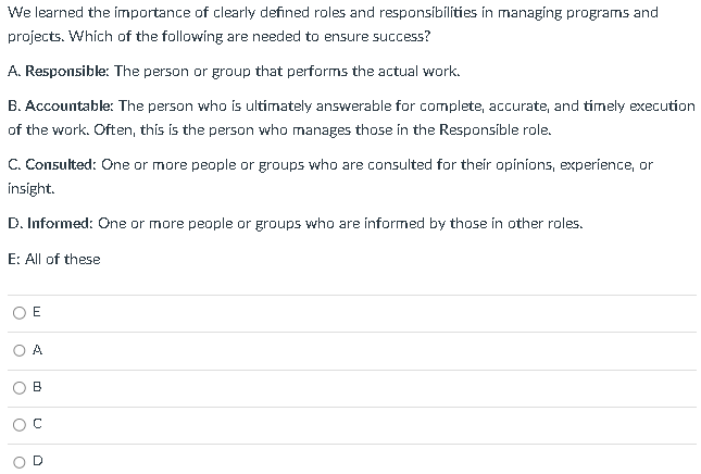 Solved We learned the importance of clearly defined roles | Chegg.com