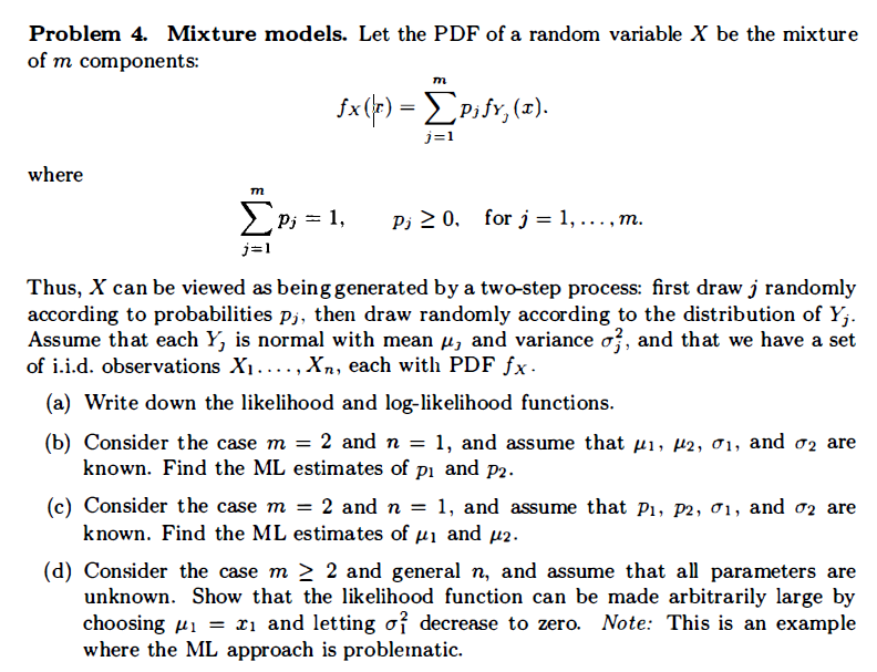Solved Problem 4. Mixture models. Let the PDF of a random | Chegg.com