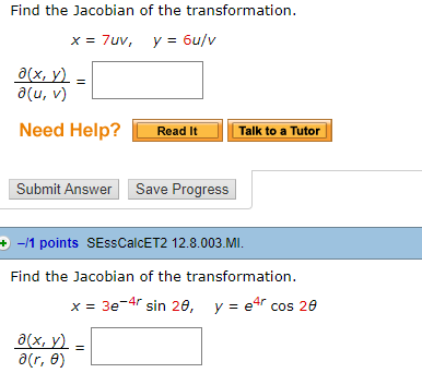 Solved Find the Jacobian of the transformation a(x, y) (u, | Chegg.com
