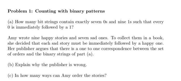 Solved Problem 1: Counting with binary patterns (a) How many | Chegg.com