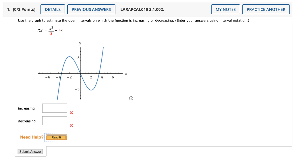 Solved f(x)=3x3−4x increasing decreasing | Chegg.com