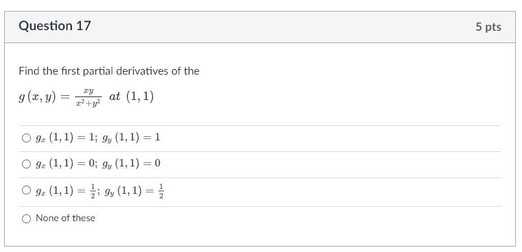 Solved Question 17 5 pts Find the first partial derivatives | Chegg.com