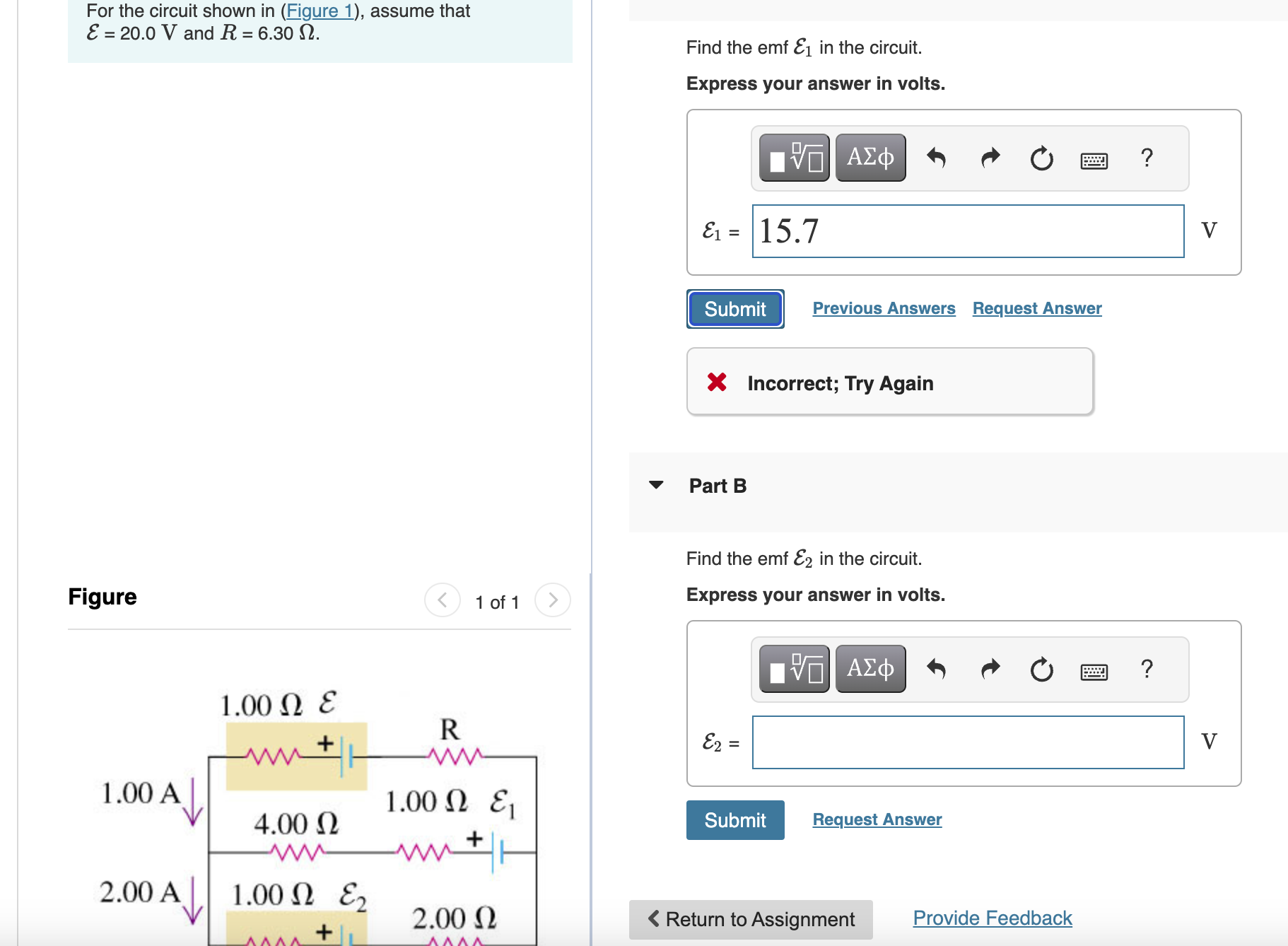 Solved For the circuit shown in , assume that E=20.0 V and | Chegg.com