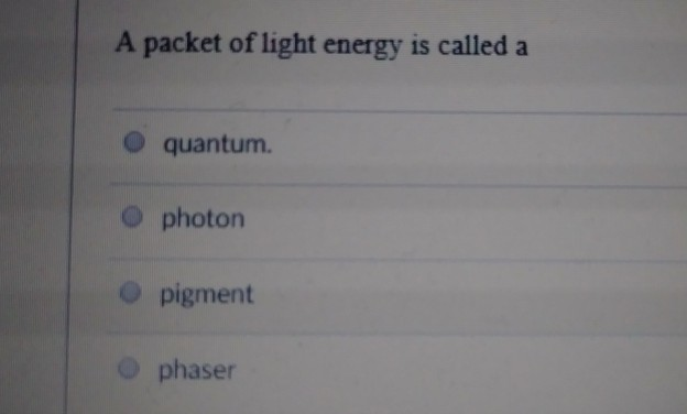 Solved A packet of light energy is called a O quantum. | Chegg.com