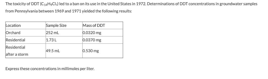 Solved The toxicity of DDT (C14H9Cls) led to a ban on its | Chegg.com