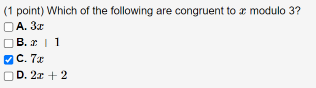 Solved (1 point) Which of the following are congruent to x | Chegg.com