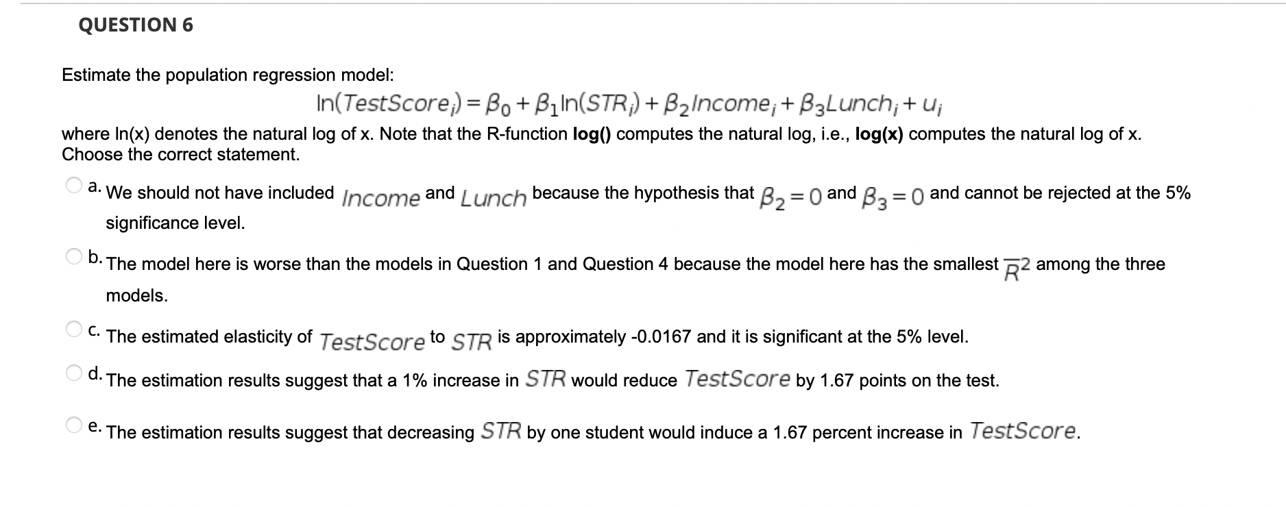 Solved QUESTION 6 Estimate the population regression model: | Chegg.com Solved QUESTION 6 Estimate the population regression model: | Chegg.com
