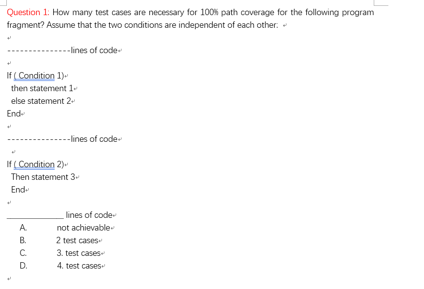 Solved Question 1 How Many Test Cases Are Necessary For 