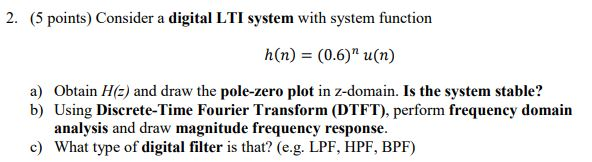 Solved 2. (5 points) Consider a digital LTI system with | Chegg.com
