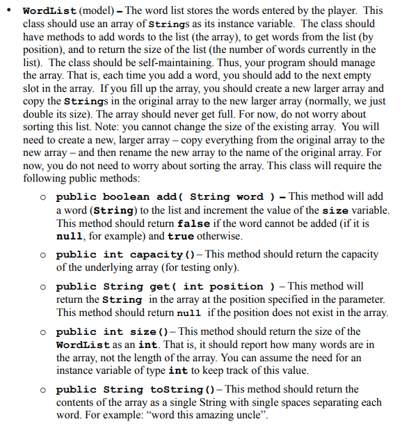 Solved WordList (model)- The word list stores the words | Chegg.com