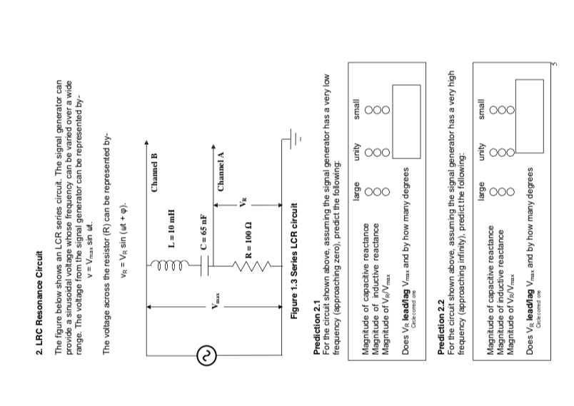Solved 2. LRC Resonance Circuit The figure below shows an | Chegg.com