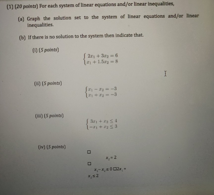 Solved (1) (20 points) For each system of linear equations | Chegg.com