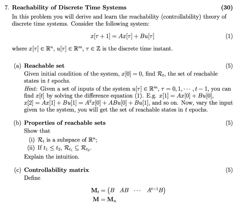 Reachability of Discrete Time Systems In this problem | Chegg.com