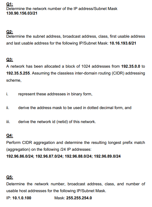Solved Q1: Determine the network number of the IP | Chegg.com