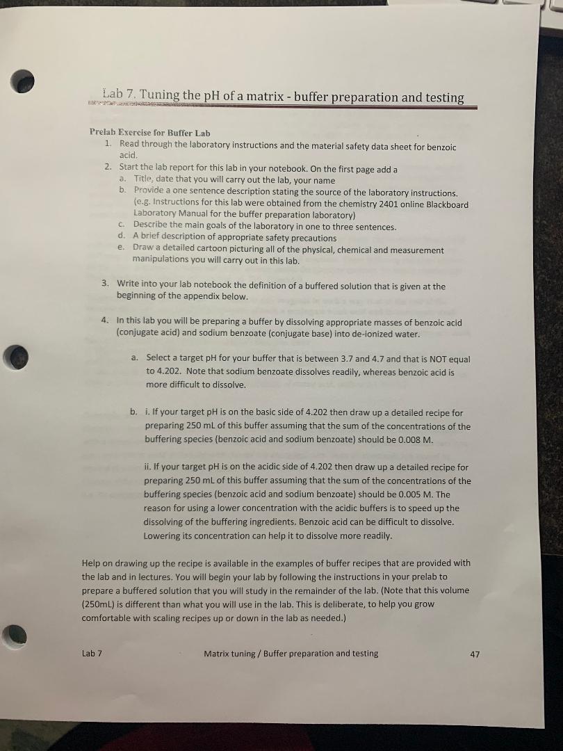 Solved Lab 7. uning the pH of a matrix - buffer preparation | Chegg.com