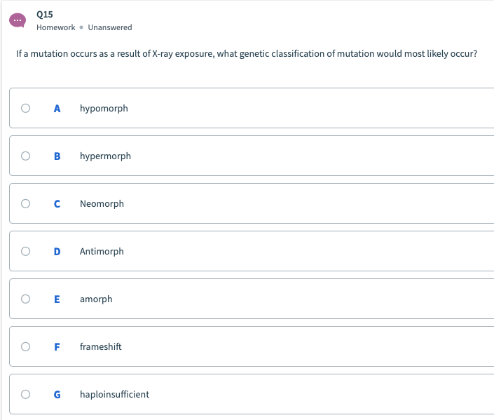 Q15 Homework. Unanswered If a mutation occurs as a | Chegg.com