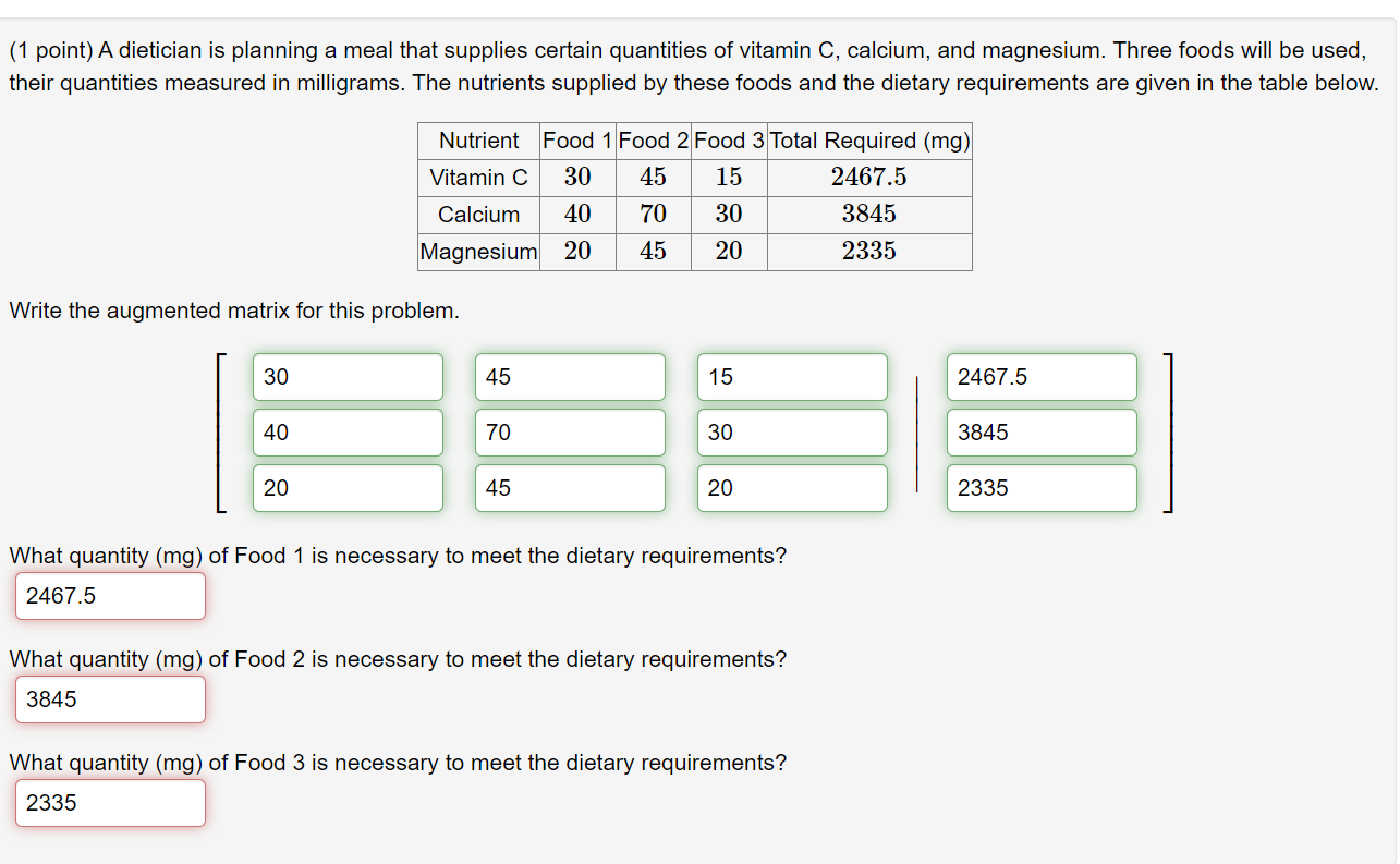 Solved (1 point) A dietician is planning a meal that | Chegg.com