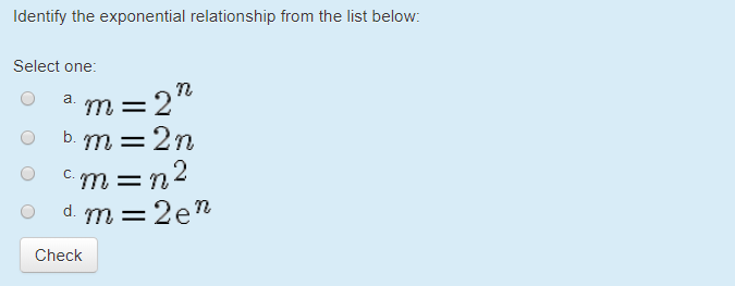 Solved Identify the exponential relationship from the list | Chegg.com