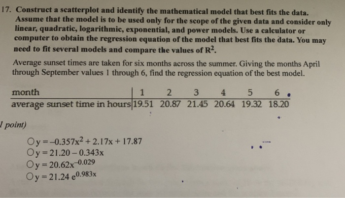 Solved 17. Construct a scatterplot and identify the | Chegg.com