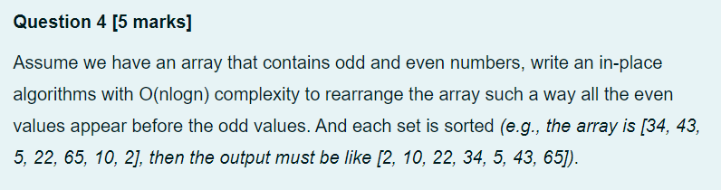 Solved Question 4 [5 marks] Assume we have an array that | Chegg.com