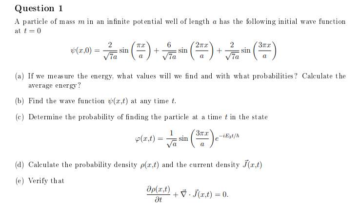 Solved A particle of mass m in an infinite potential well of | Chegg.com