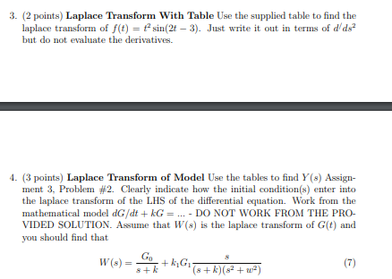 Solved 3. (2 points) Laplace Transform With Table Use the | Chegg.com