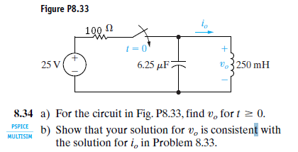 Solved Figure P8.33 8.34 a) For the circuit in Fig. P8.33, | Chegg.com