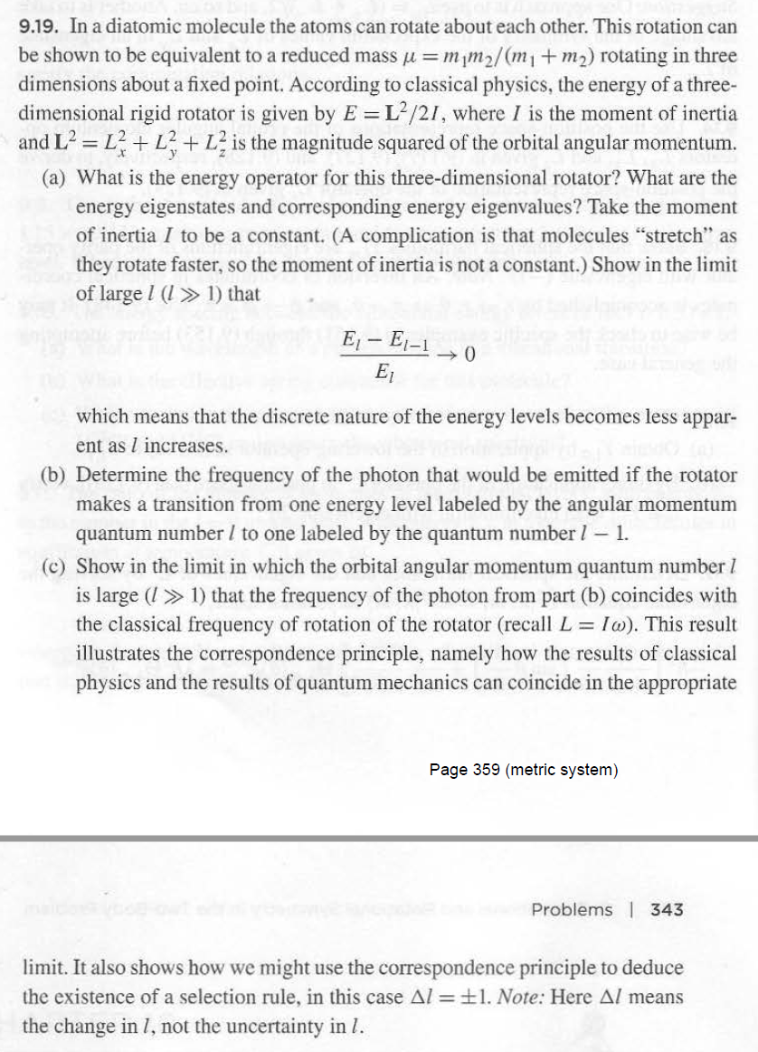 Solved 9.19. In a diatomic molecule the atoms can rotate | Chegg.com