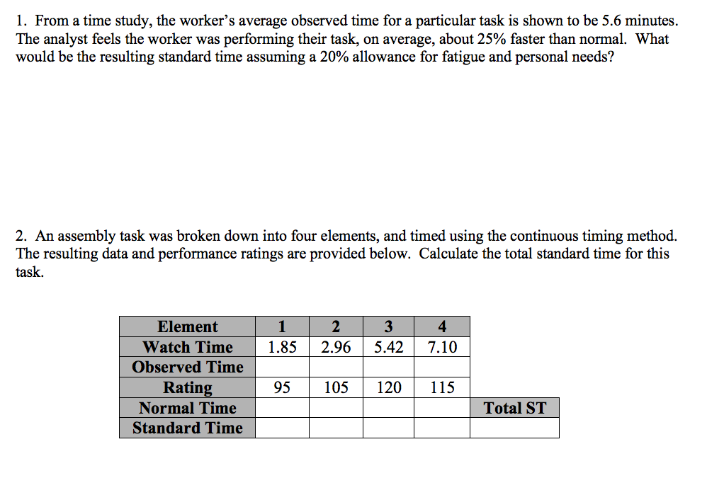 Solved 1. From a time study, the worker's average observed | Chegg.com
