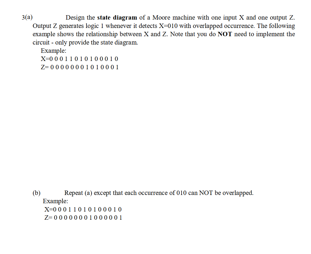 Solved 3(a) Design the state diagram of a Moore machine with | Chegg.com
