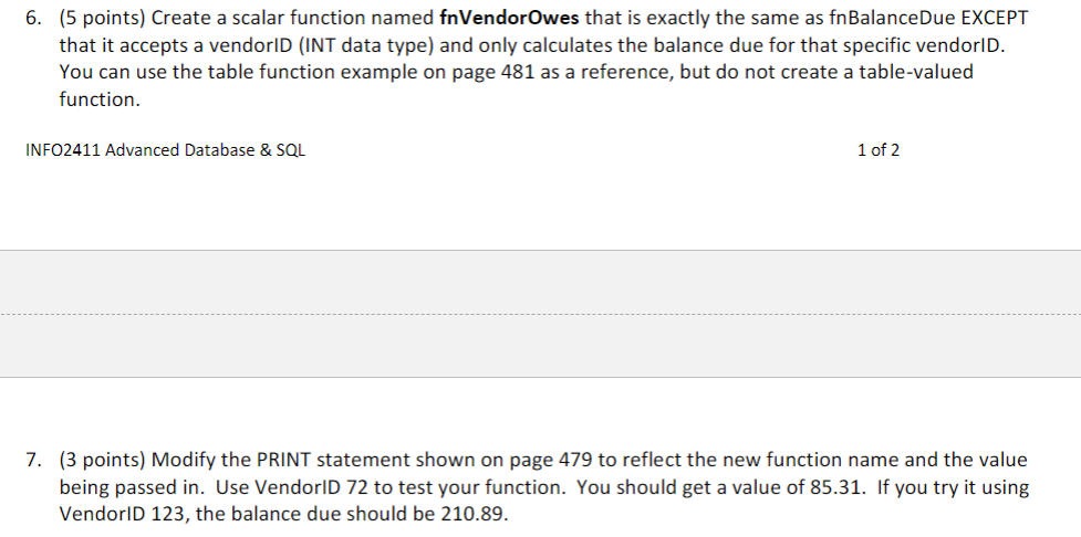 Solved Create Function fnBalanceDue() Returns | Chegg.com