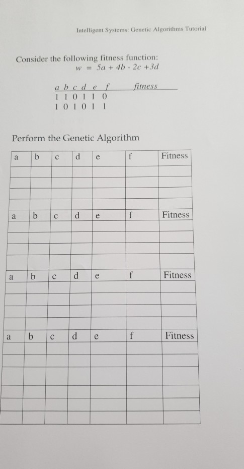Intelligent Systems: Genetic Algorithms Tutorial | Chegg.com