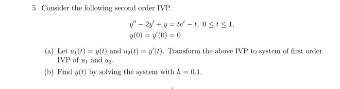 Solved 5. Consider the following second order IVP y2y te - | Chegg.com