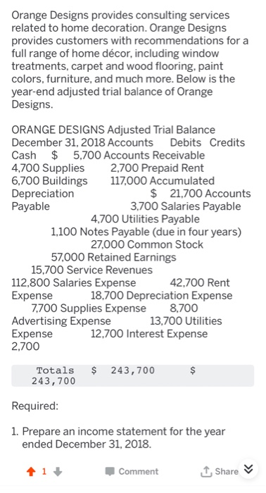 Solved Orange Designs provides consulting services related | Chegg.com