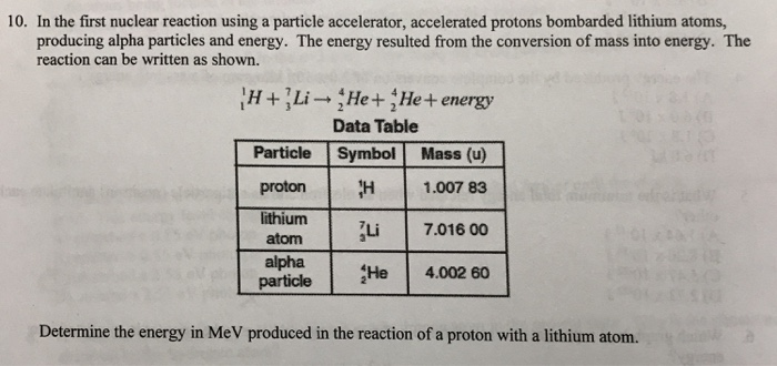 Solved 10. In the first nuclear reaction using a particle | Chegg.com