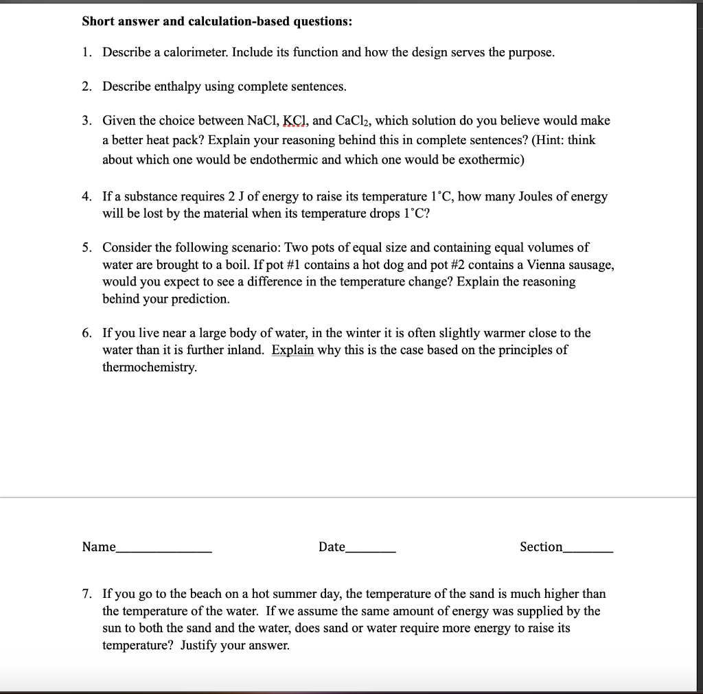 Short answer and calculation-based questions: 1. | Chegg.com