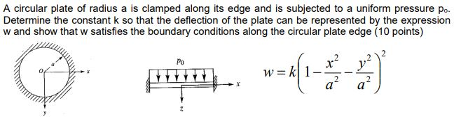 Solved A circular plate of radius a is clamped along its | Chegg.com