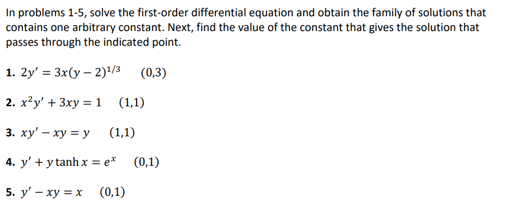 Solved In ﻿problems 1-5, ﻿solve the first-order differential | Chegg.com