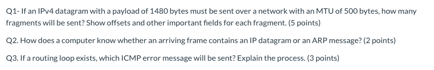 Solved Q1- If an IPv4 datagram with a payload of 1480 bytes | Chegg.com