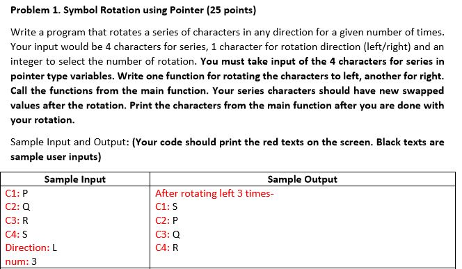 Solved Problem 1. Symbol Rotation using Pointer (25 points) | Chegg.com