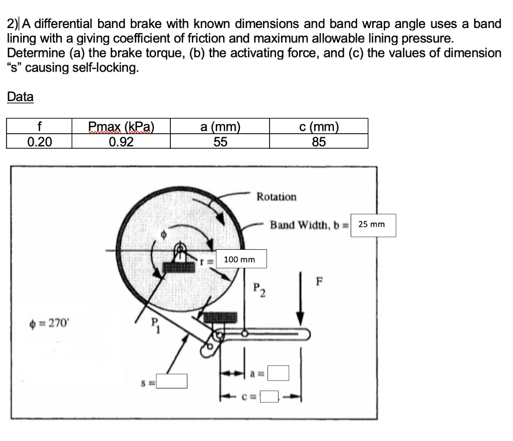 Solved 2)| A differential band brake with known dimensions | Chegg.com