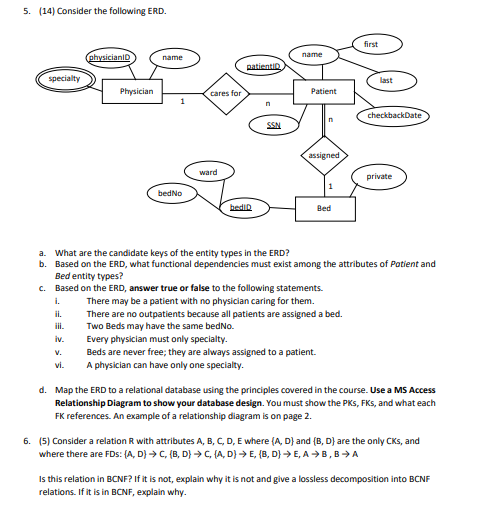 5. (14) Consider the following ERD. ( first | Chegg.com