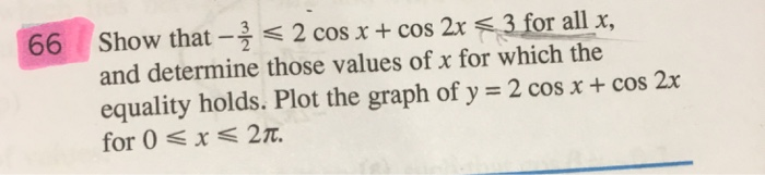 Solved 66 Show that-2 cos x + cos 2r 3 for all x, and | Chegg.com