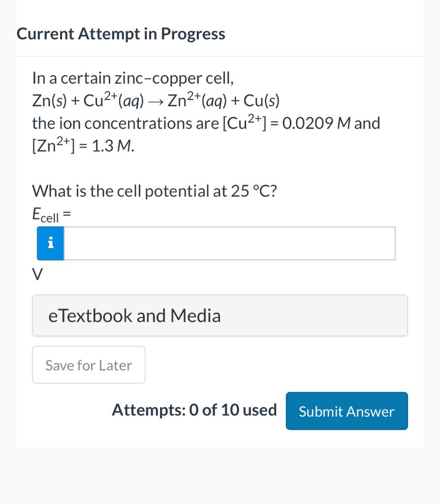 Solved Zn(s)+Cu2+(aq)→Zn2+(aq)+Cu(s) the ion concentrations | Chegg.com