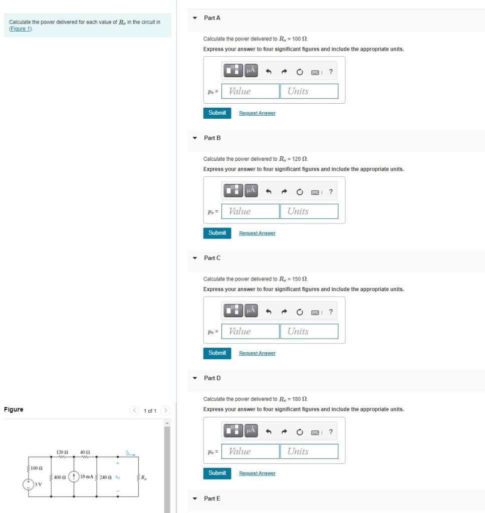 Solved Part A Calculate the power delivered for each value | Chegg.com