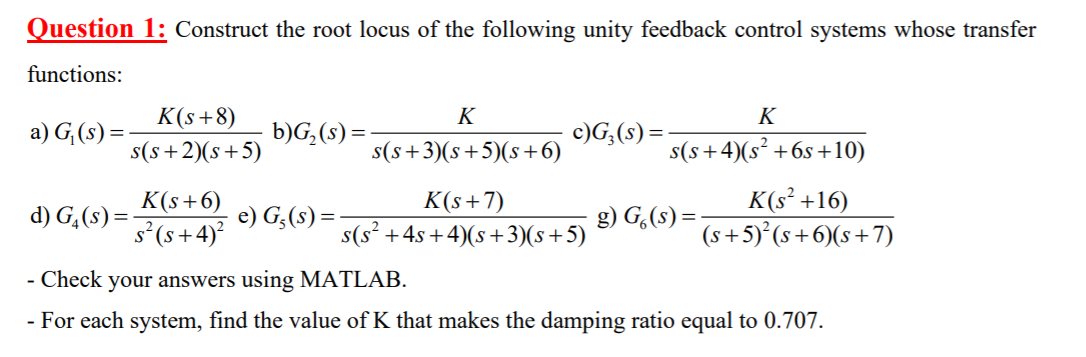 Solved Question 1: Construct the root locus of the following | Chegg.com